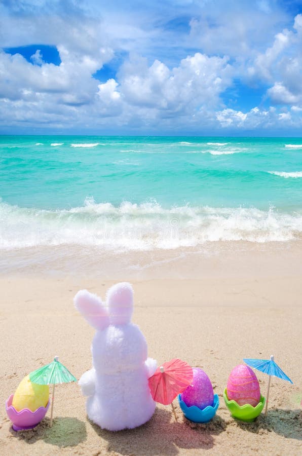 Easter Bunny and Color Eggs on the Beach Stock Photo - Image of holiday ...