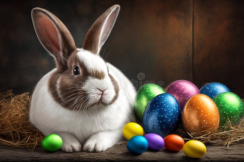 Easter Bunny with Colored Big Eggs Banner, Easter Holiday Celebration ...