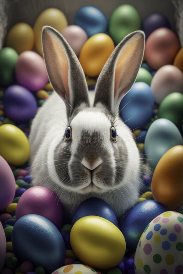 Easter Bunny Delivers Colorful Eggs Stock Illustration - Illustration ...