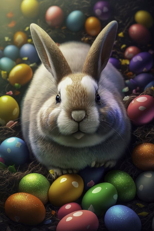 Easter Bunny Delivers Colorful Eggs Stock Illustration - Illustration ...