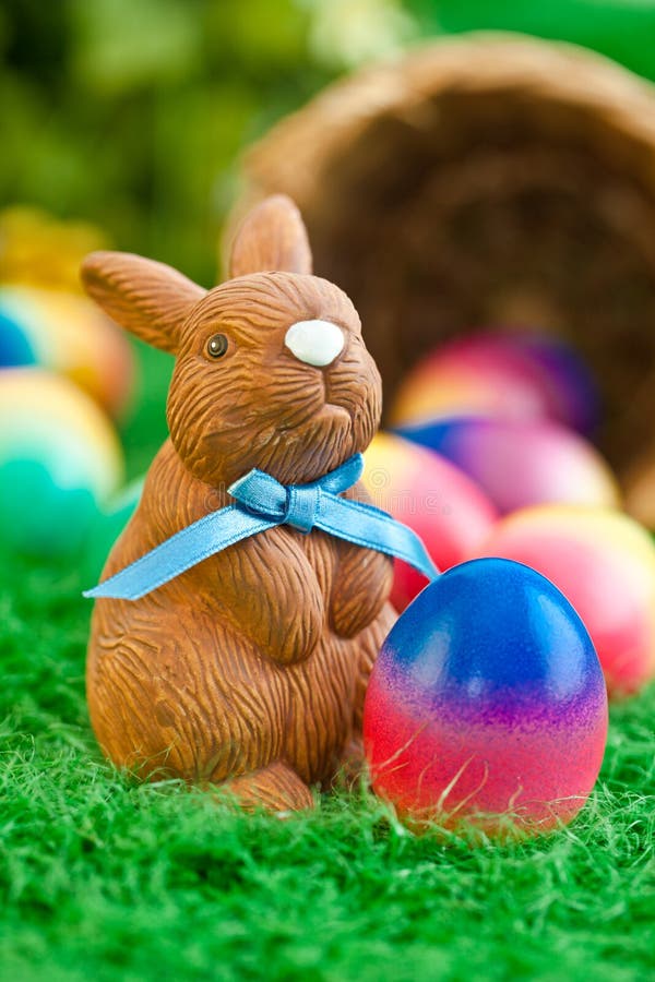 Easter Bunny and Colorful Eggs Stock Image - Image of baskets, grass ...