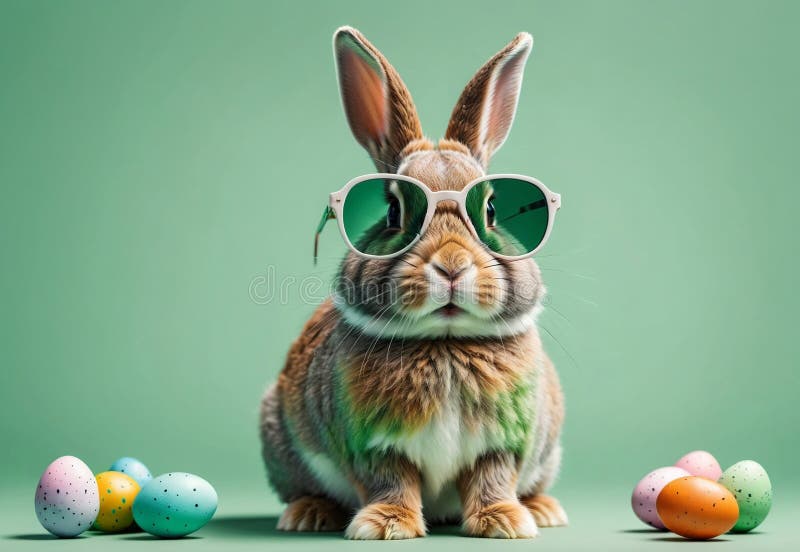 Easter Bunny with Colorful Eggs in Glasses Stock Illustration ...