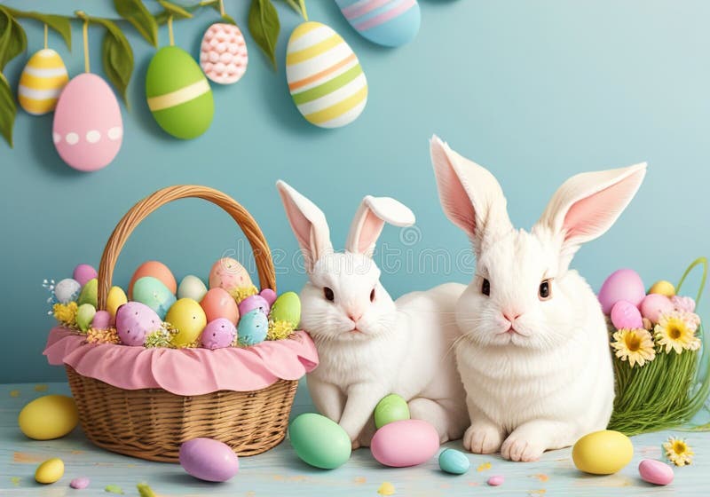 Easter Bunny with Colorful Eggs in Nest. Ai Generative Stock ...