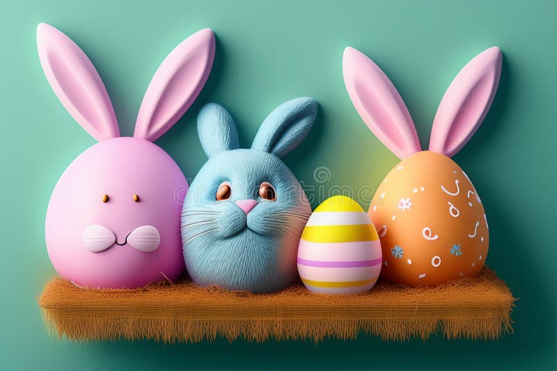 Easter Bunny and Colorful Easter Eggs in Pastel Colors. Happy Easter ...