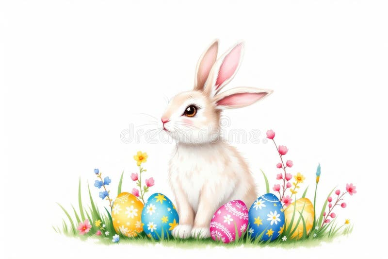 Easter Bunny and Colorful Eggs a Springtime Celebration Stock ...