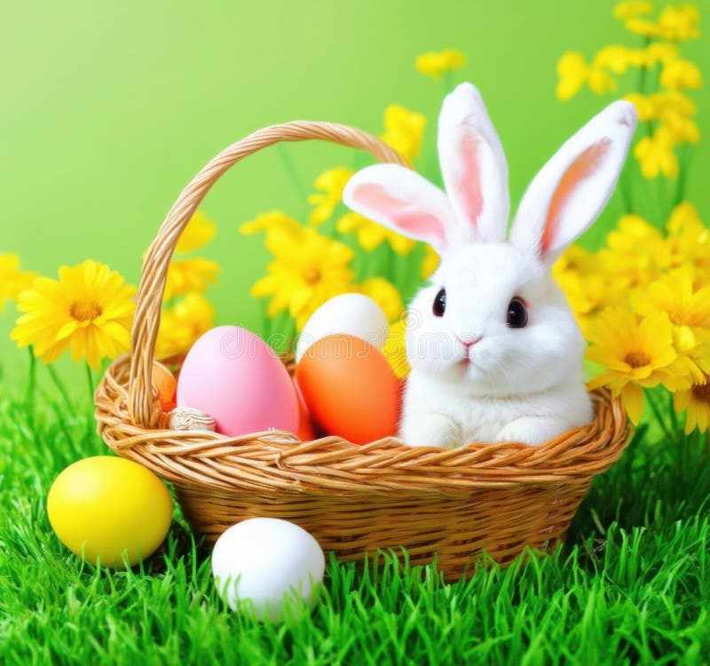 Easter Bunny and Colorful Eggs a Springtime Celebration Stock ...