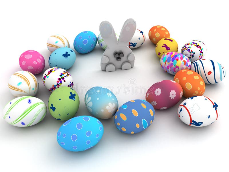 Easter Bunny and Colorful Eggs on White Stock Illustration ...