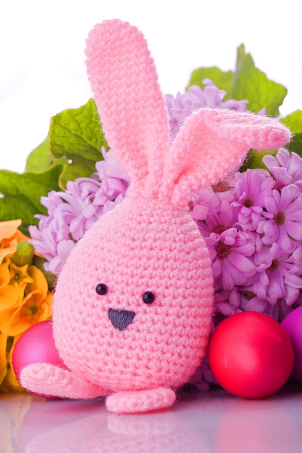 Easter Bunny with Colorful Flowers and Easter Eggs Stock Photo - Image ...