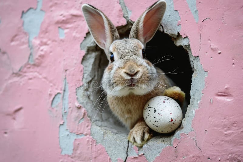 An Easter Bunny Coming Out of a Wall Stock Illustration - Illustration ...