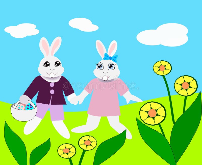 Easter Bunny Couple stock illustration. Illustration of design - 18478175