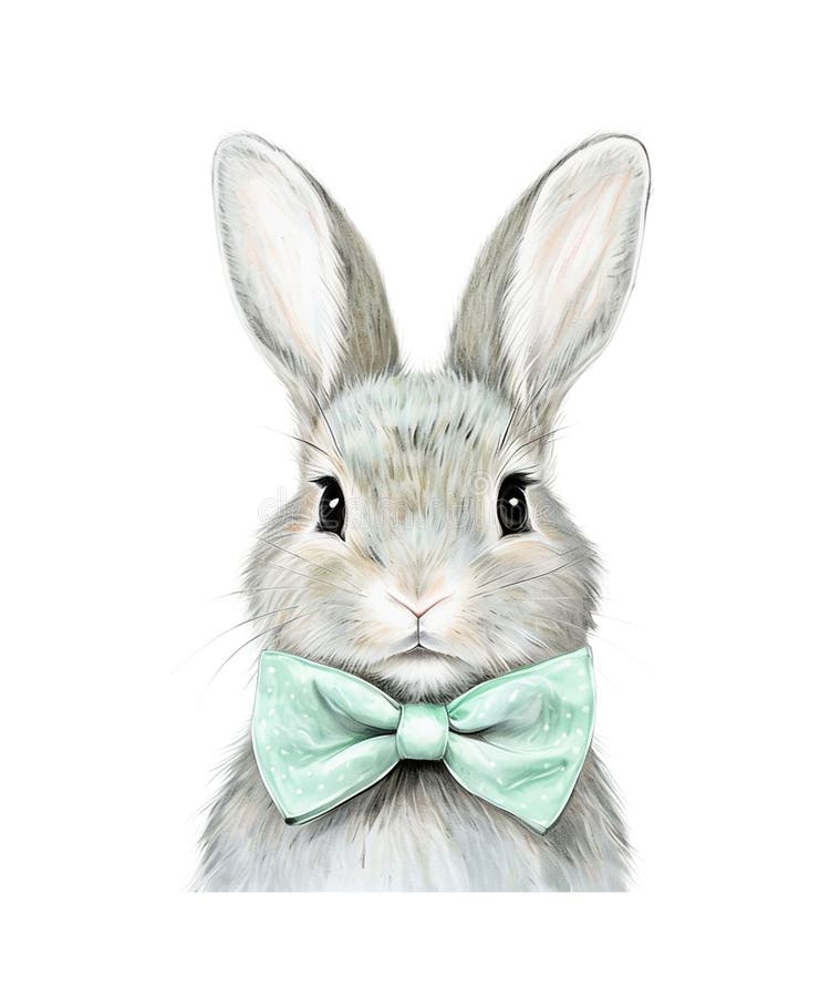 Easter Bunny with Cute Bow, Spring Rabbit Stock Illustration ...