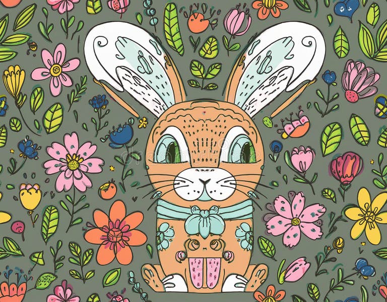 Easter Bunny Cute Spring Design Stock Image - Image of easter, drawing ...