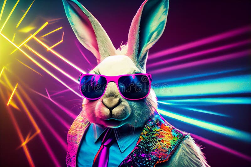 Easter Bunny on the Dance Floor in Disco Style. Easter Eggs are ...