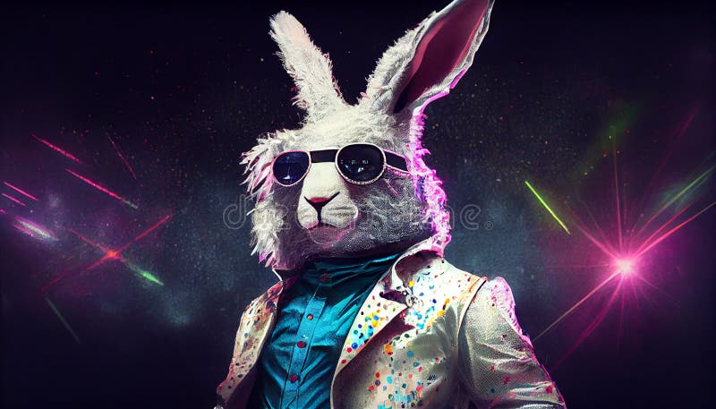 Easter Bunny on the Dance Floor in Disco Style. Easter Eggs are ...