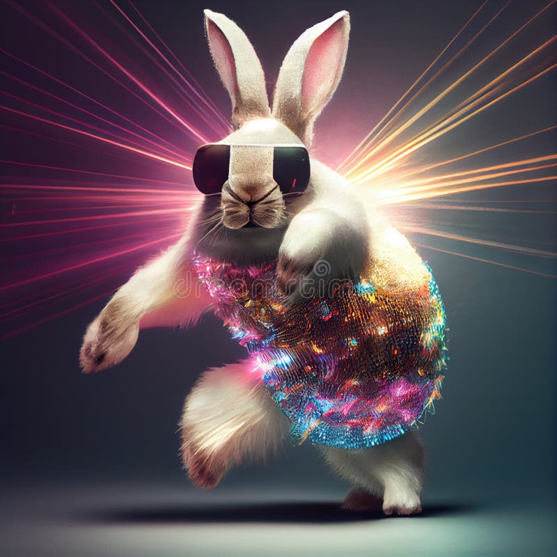 Easter Bunny on the Dance Floor in Disco Style. Easter Eggs are ...