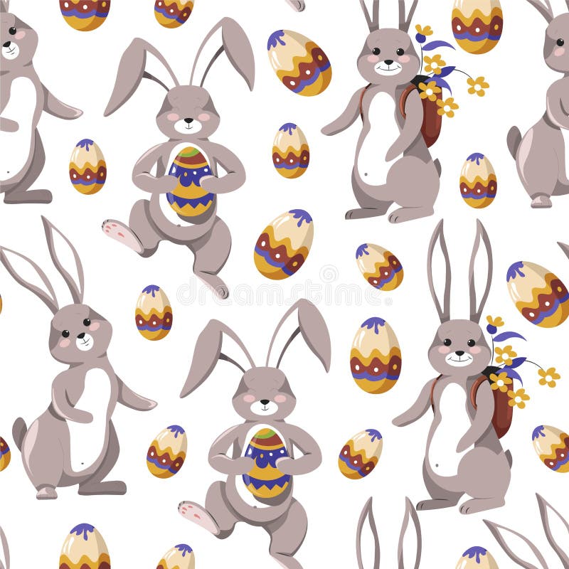 Easter Bunny Dancing with Egg Seamless Pattern Vector Stock Vector ...