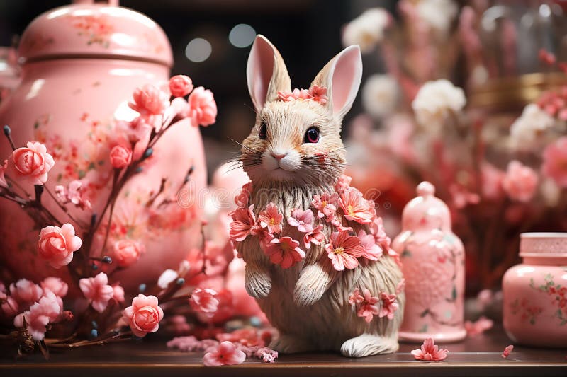 Easter Bunny in Easter Decor in Pink Color Stock Image - Image of ...