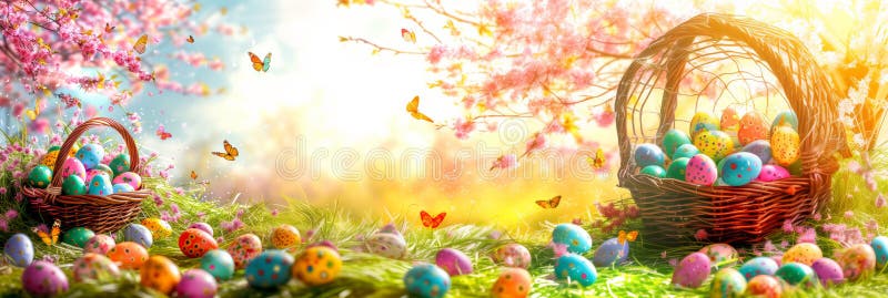 Easter Bunny Decorated Eggs Adorable Rabbit Spring Color Copy Space ...