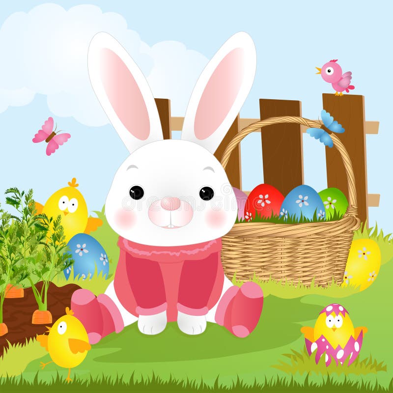 Easter Bunny. Decorated Easter Eggs in a Grass. Stock Vector ...