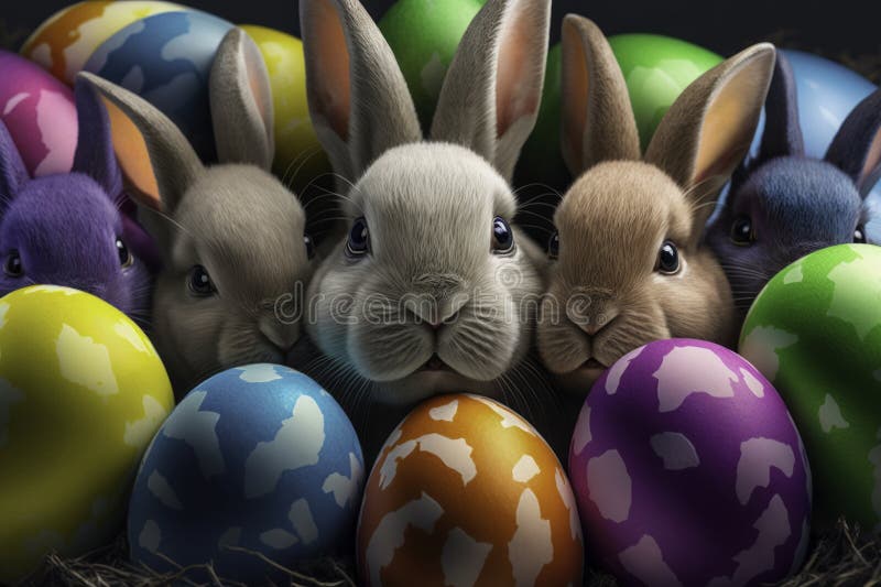 Easter Bunny Delivers Colorful Eggs Stock Illustration - Illustration ...