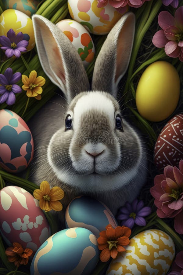 Easter Bunny Delivers Colorful Eggs Stock Illustration - Illustration ...