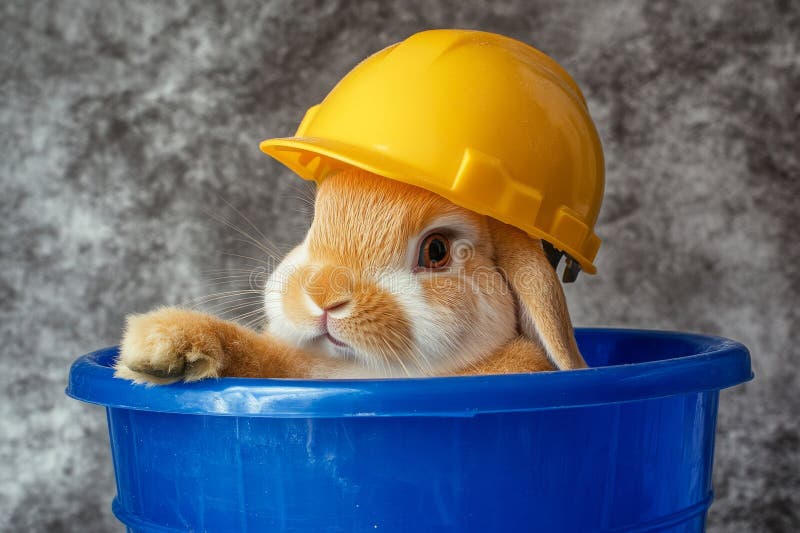 Easter Bunny Depicted with a Construction Helmet Stock Photo - Image of ...