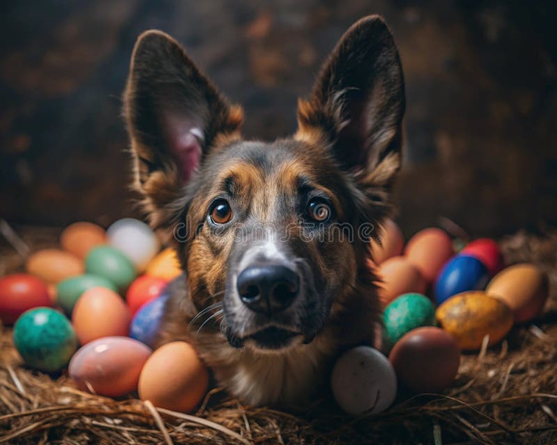 Easter Bunny Dog with Eggs Generative Ai Stock Illustration ...