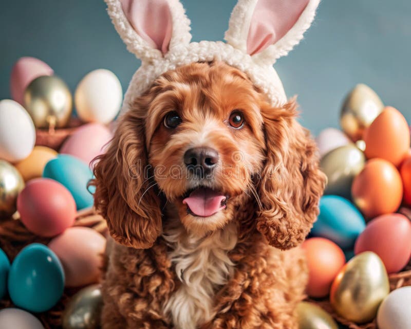 Easter Bunny Dog with Eggs Generative Ai Stock Illustration ...