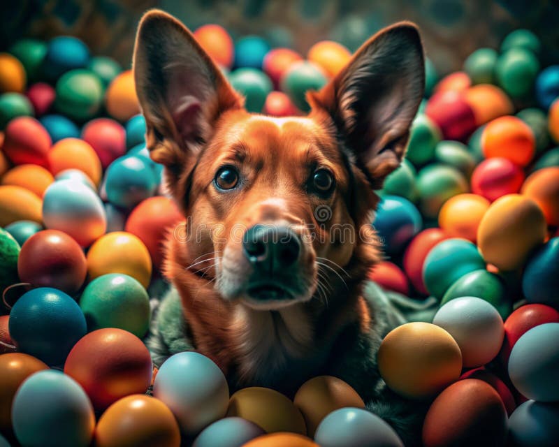 Easter Bunny Dog with Eggs Generative Ai Stock Illustration ...