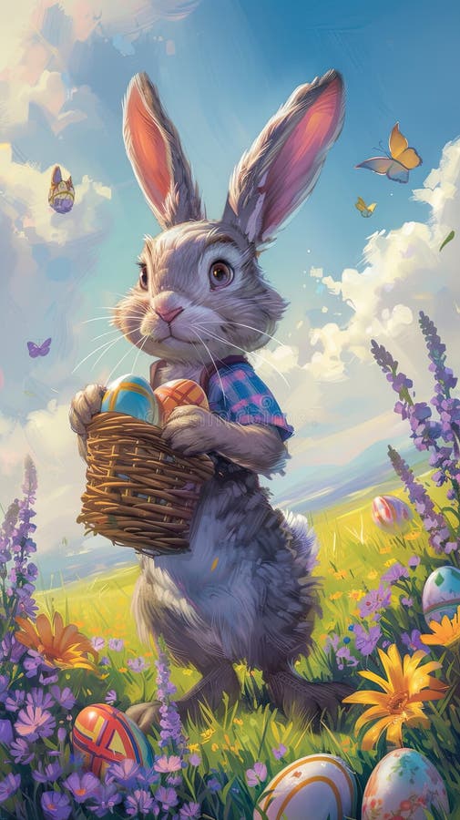The Easter Bunny, Dressed in Clothes, is Situated in a Fairytale City ...