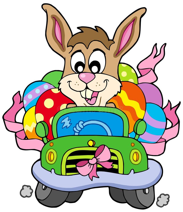 Easter bunny driving car stock vector. Illustration of draw - 12655916
