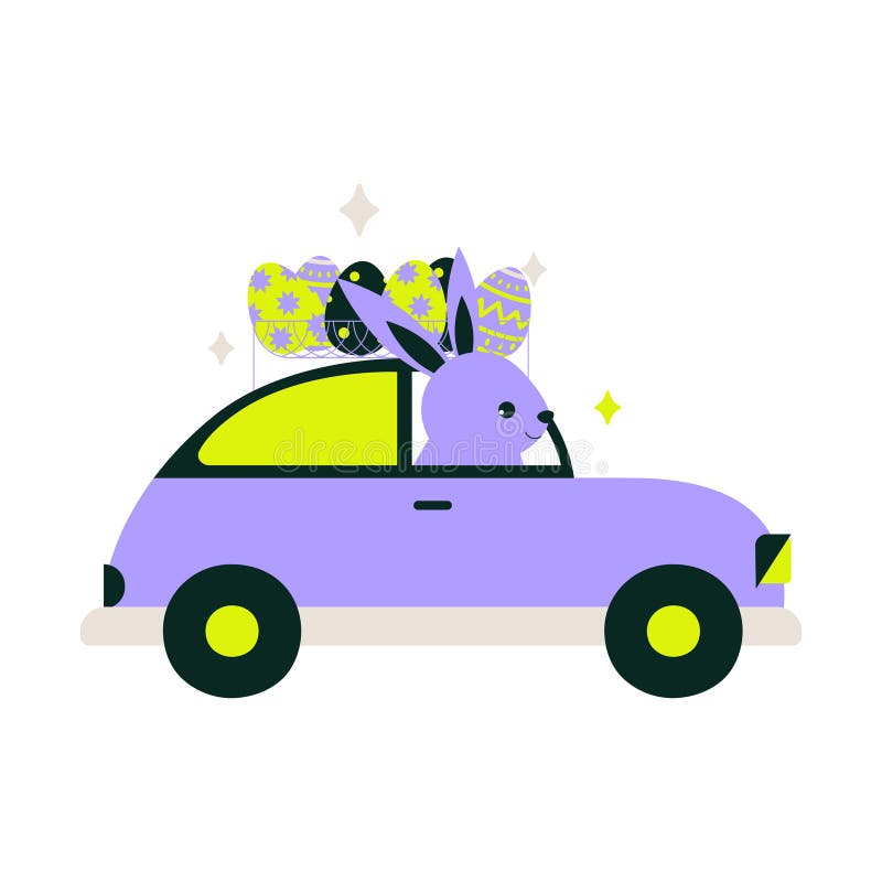 Easter Bunny Driving a Car with Decorated Eggs Symbolizing Holiday ...