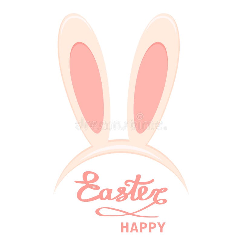 Easter Bunny Ears Head Mask And Happy Easter Script Lettering Stock