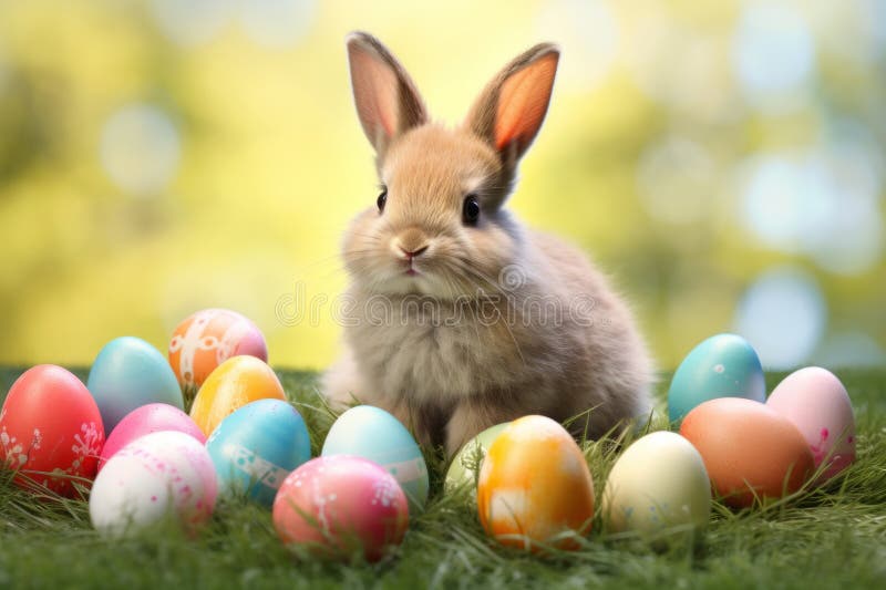 Easter Bunny among Easter Eggs Stock Photo - Image of rabbit, holiday ...