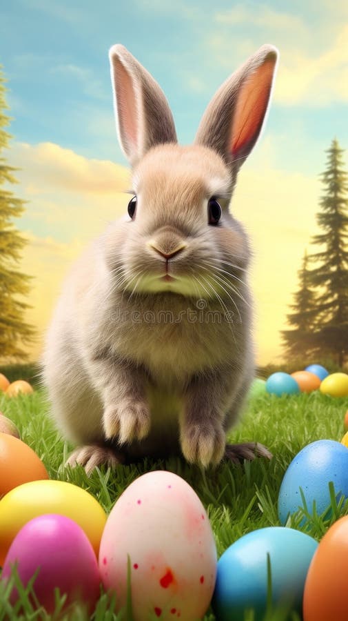 Easter Bunny among Easter Eggs Stock Image - Image of colorful ...