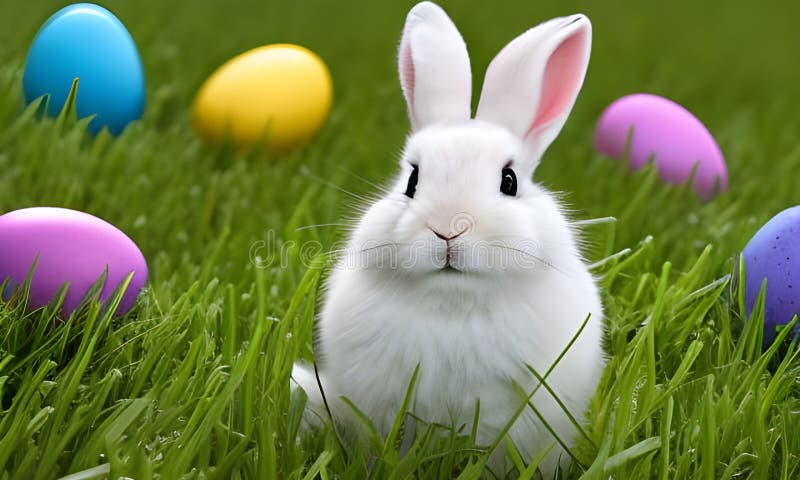 Easter Bunny with Easter Eggs Stock Illustration - Illustration of ...