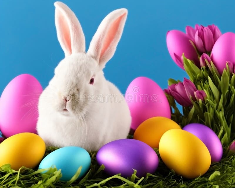 Easter Bunny with Easter Eggs Stock Photo - Image of spring ...