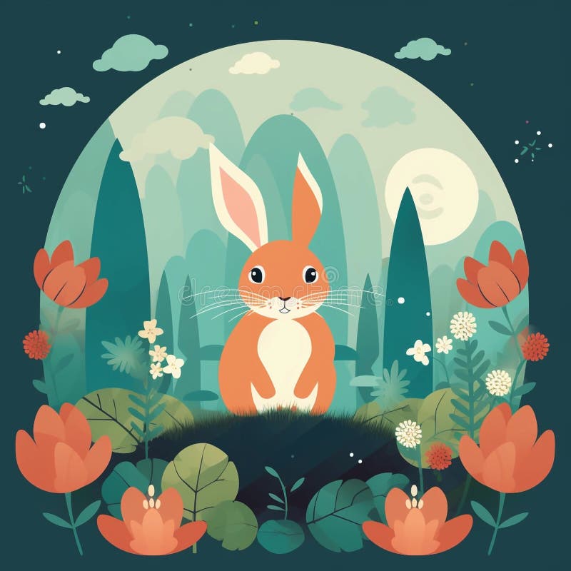 Easter Bunny with Easter Eggs Flat Lay Illustration. Stock Illustration ...