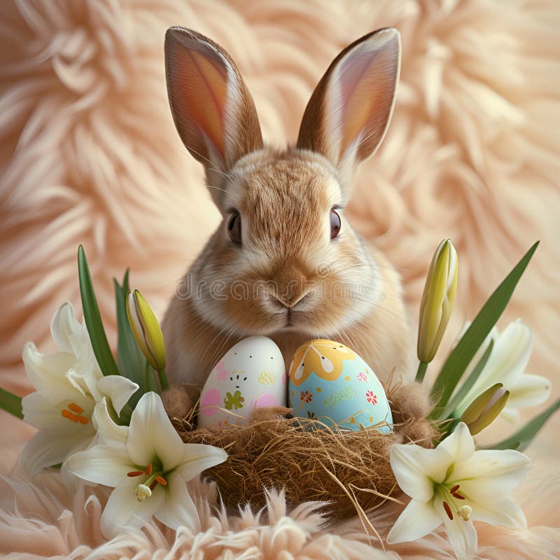 An Easter Bunny and Easter Eggs, Generative Ai Stock Illustration ...