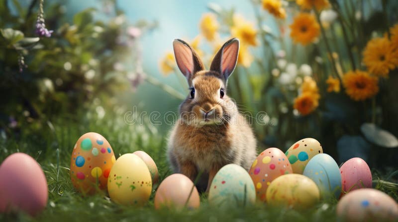 Easter Bunny and Easter Eggs Stock Photo - Image of rabbit, handdrawn ...