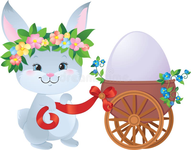 Easter Bunny with Egg in a Small Cart Stock Vector - Illustration of ...