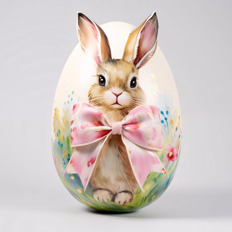 Easter Bunny with Easter Egg on White Background. 3D Illustration Stock ...