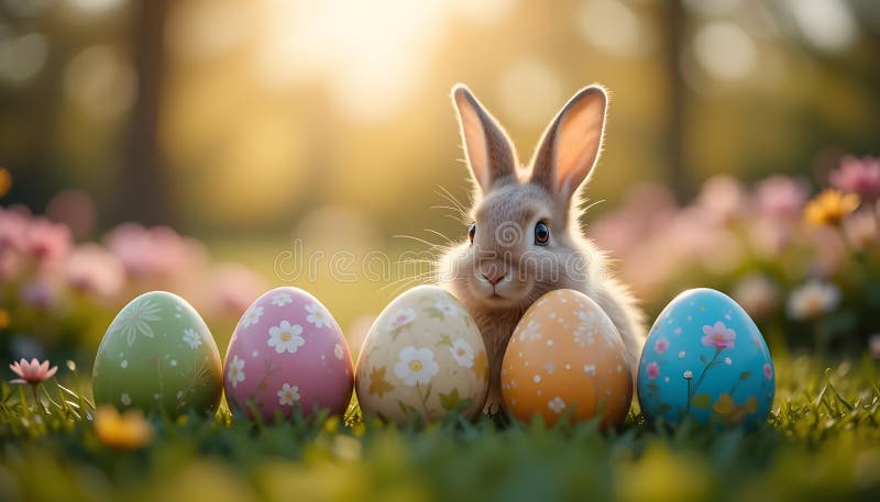 Easter Bunny & Eggs stock illustration. Illustration of nose - 375703451