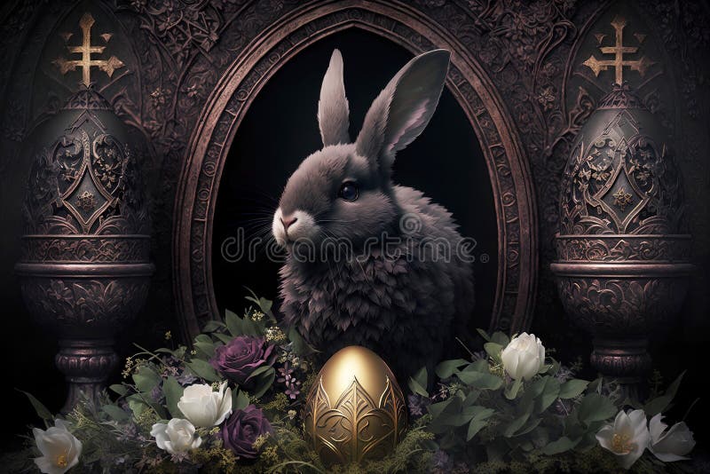 Easter Bunny with Eggs in Dark Gothic Style Stock Illustration ...
