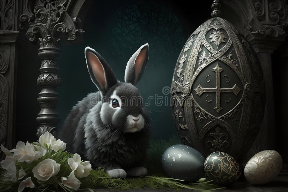 Easter Bunny with Eggs in Dark Gothic Style Stock Illustration ...