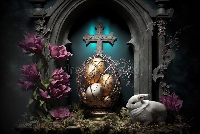 Easter Bunny with Eggs in Dark Gothic Style Stock Illustration ...