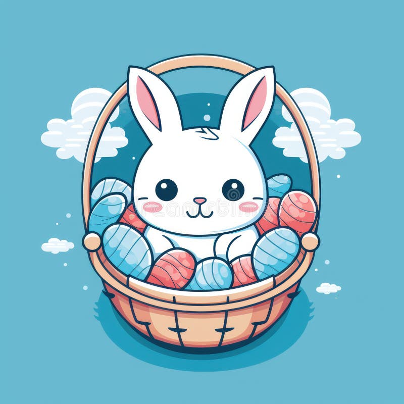 Easter Bunny and Eggs in a Basket Vector Art Stock Illustration ...
