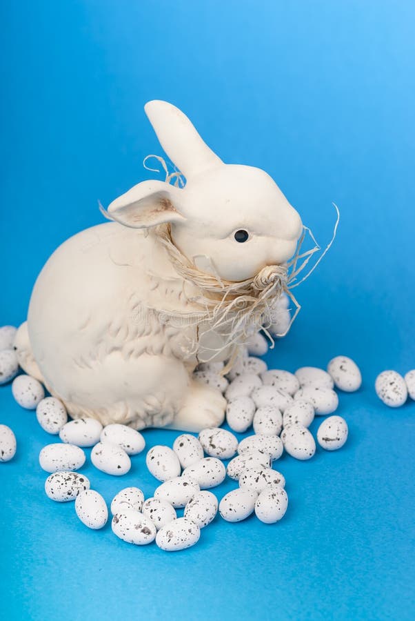 Easter Bunny and Eggs on Blue Close Up Stock Image - Image of happy ...