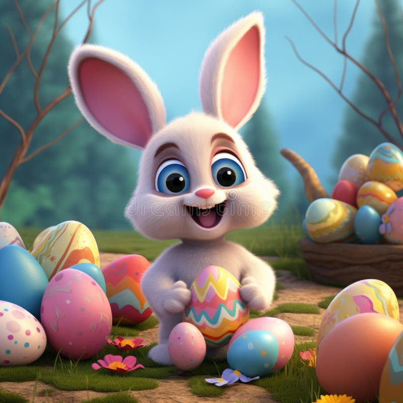 Easter Bunny with Eggs Cartoon Stock Illustration - Illustration of ...