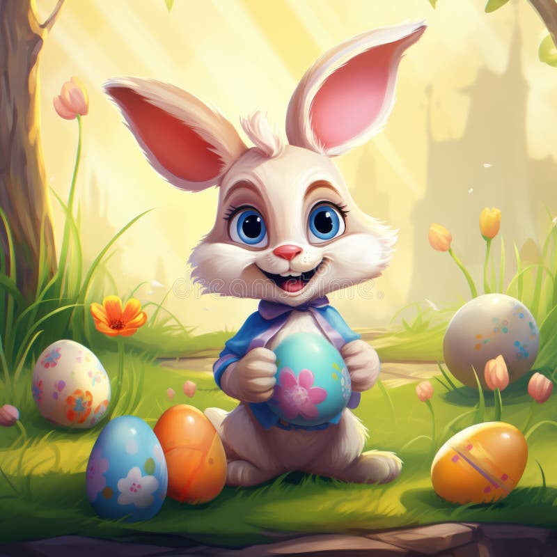 Easter Bunny with Eggs Cartoon Stock Illustration - Illustration of ...